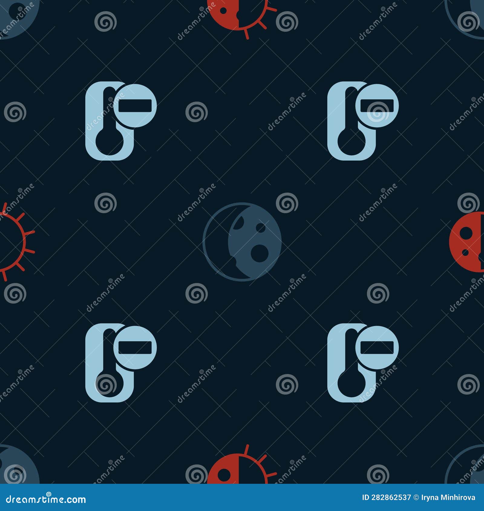 Set Day Night Cycle, Moon Phases and Thermometer on Seamless Pattern ...