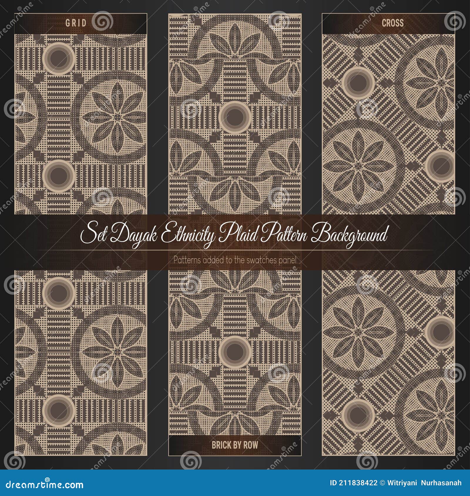 Set Dayak Ethnicity Plaid Pattern Background Stock Vector ...