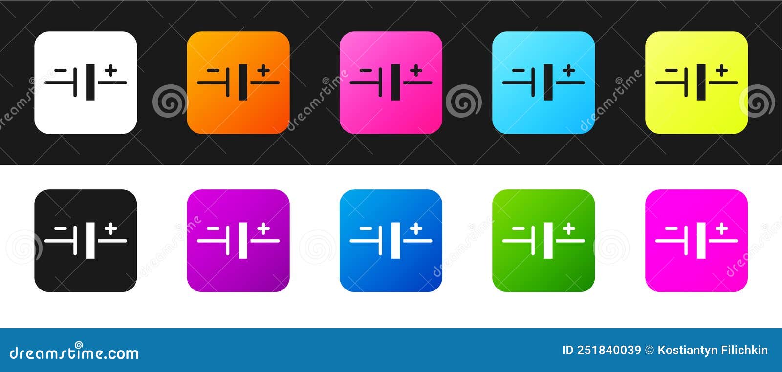 Set DC Voltage Source Icon Isolated on Black and White Background ...