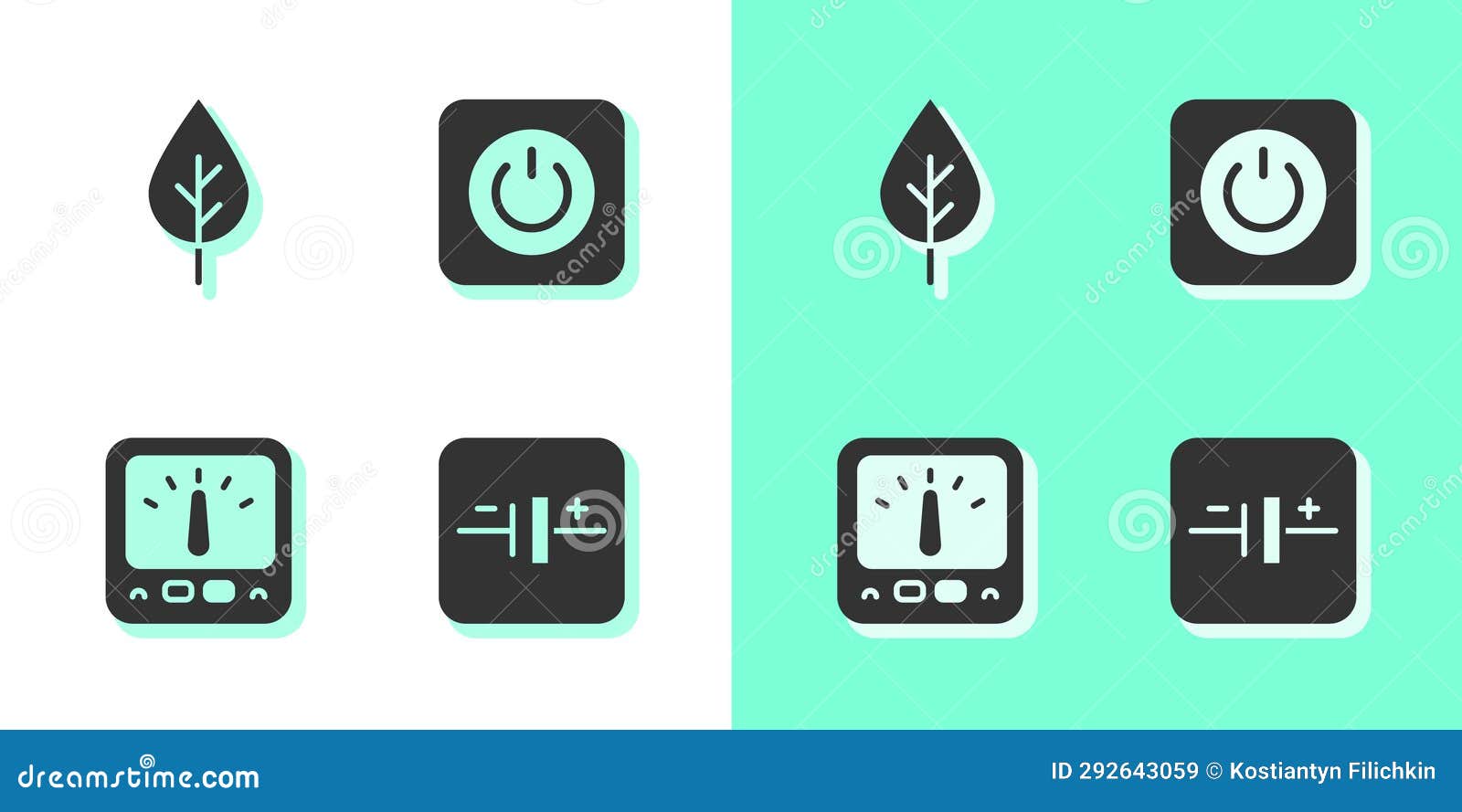 Set DC Voltage Source, Leaf Eco Symbol, Ampere Meter, Multimeter And ...