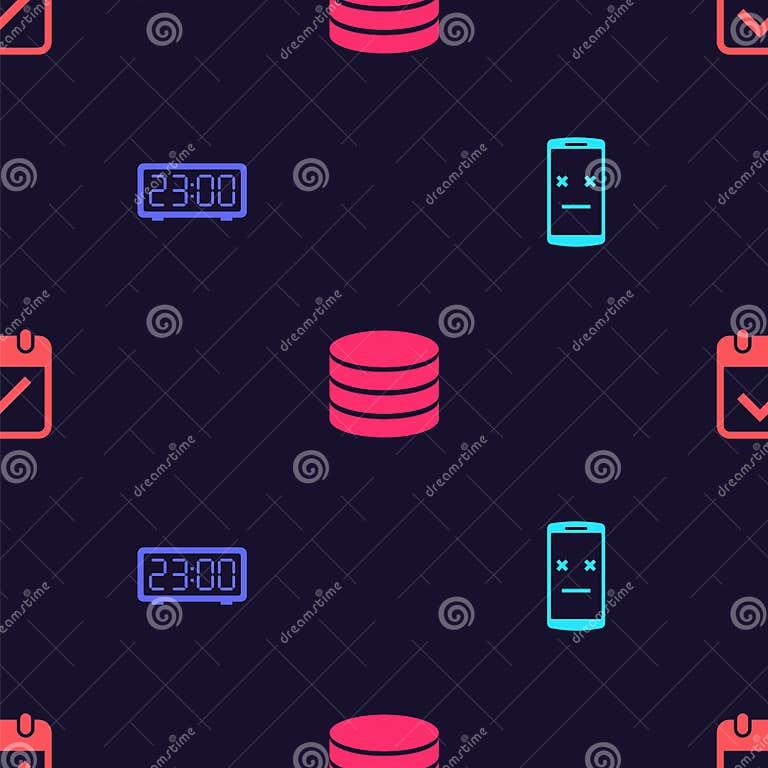 Set Dead Mobile, Digital Alarm Clock, Database and Calendar with Check ...