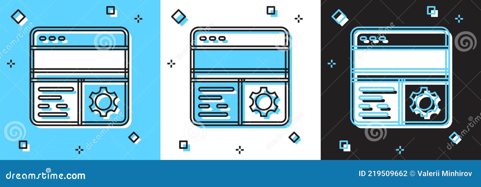 Set Debugging Icon Isolated on Blue and White, Black Background. Debugging Tool Stock Vector ...