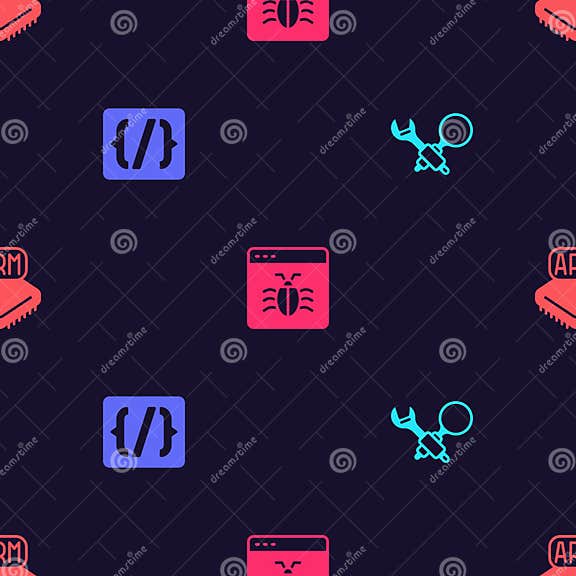 Set Debugging Programming Language Syntax System And Processor On Seamless Pattern Vector