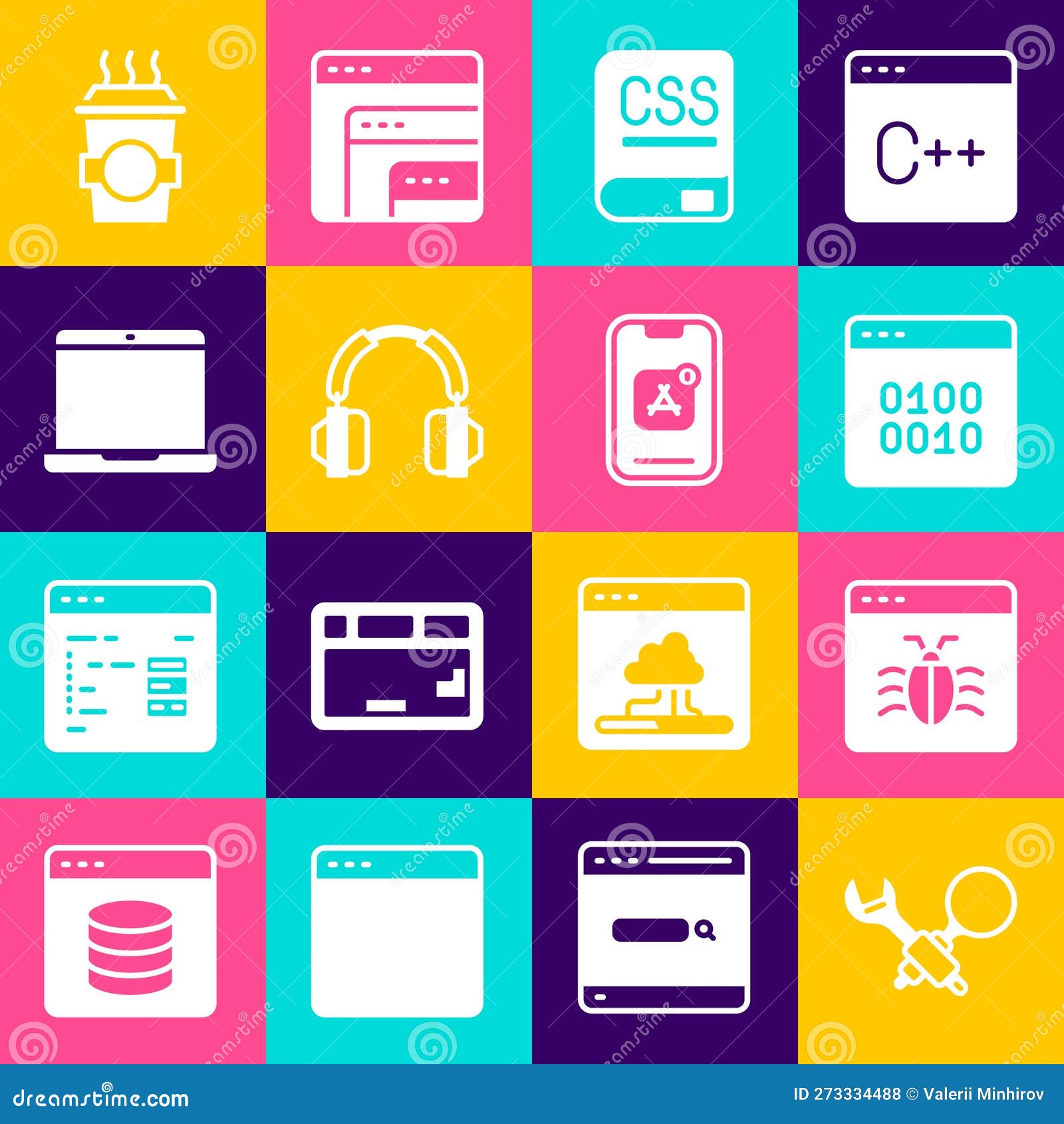 Set Debugging, System, Binary Code, Books about Programming, Headphones ... Set Debugging, System, Binary Code, Books about Programming, Headphones ...