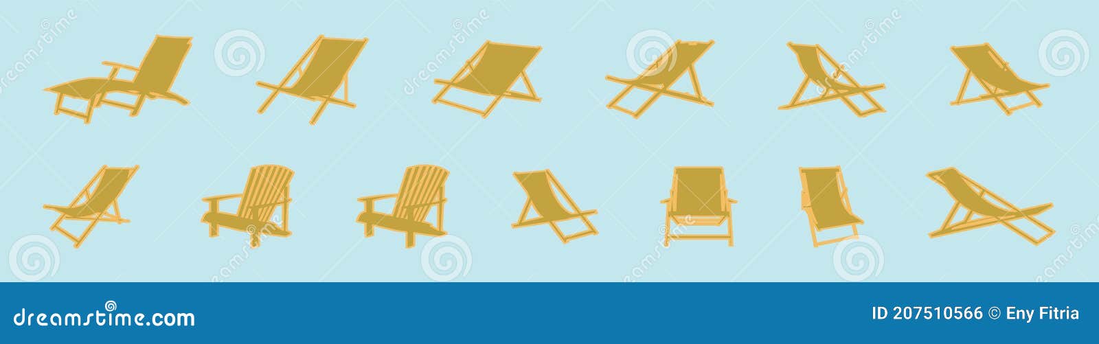 Set of Deck Chair Cartoon Icon Design Template with Various Models ...