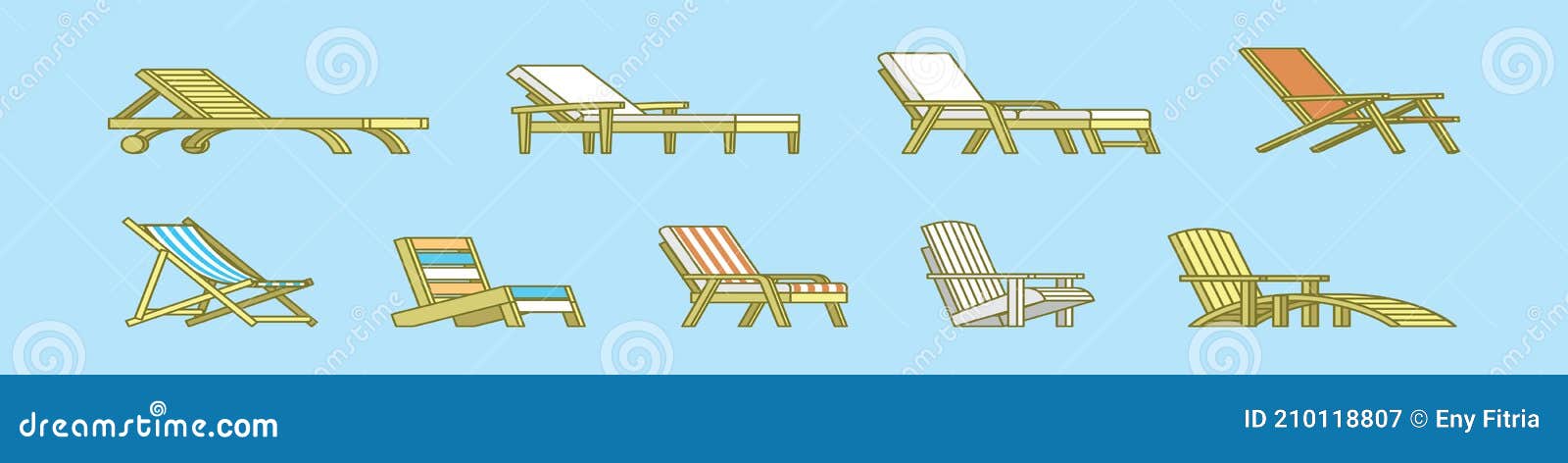 Set of Deck Chair Cartoon Icon Design Template with Various Models ...