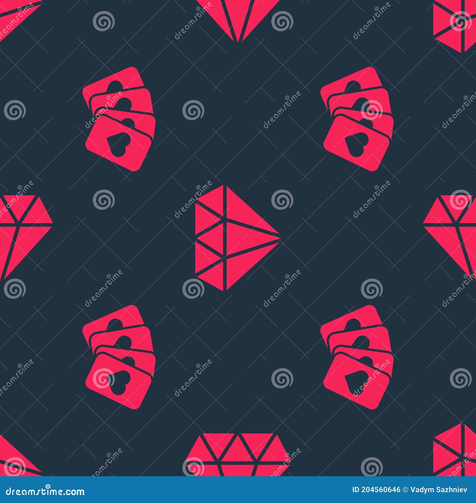 Set Deck of Playing Cards and Diamond on Seamless Pattern. Vector Stock ...