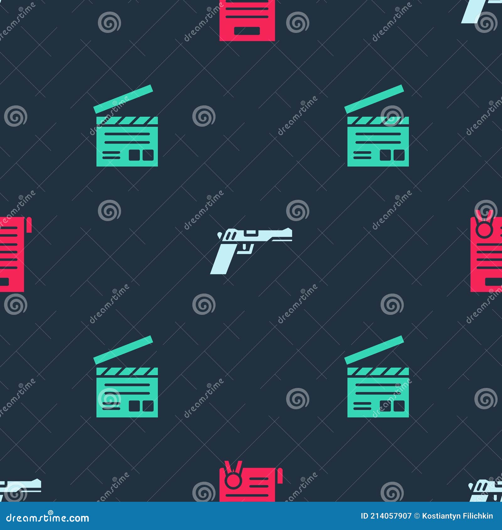 Set Declaration of Independence, Pistol or Gun and Movie Clapper on ...