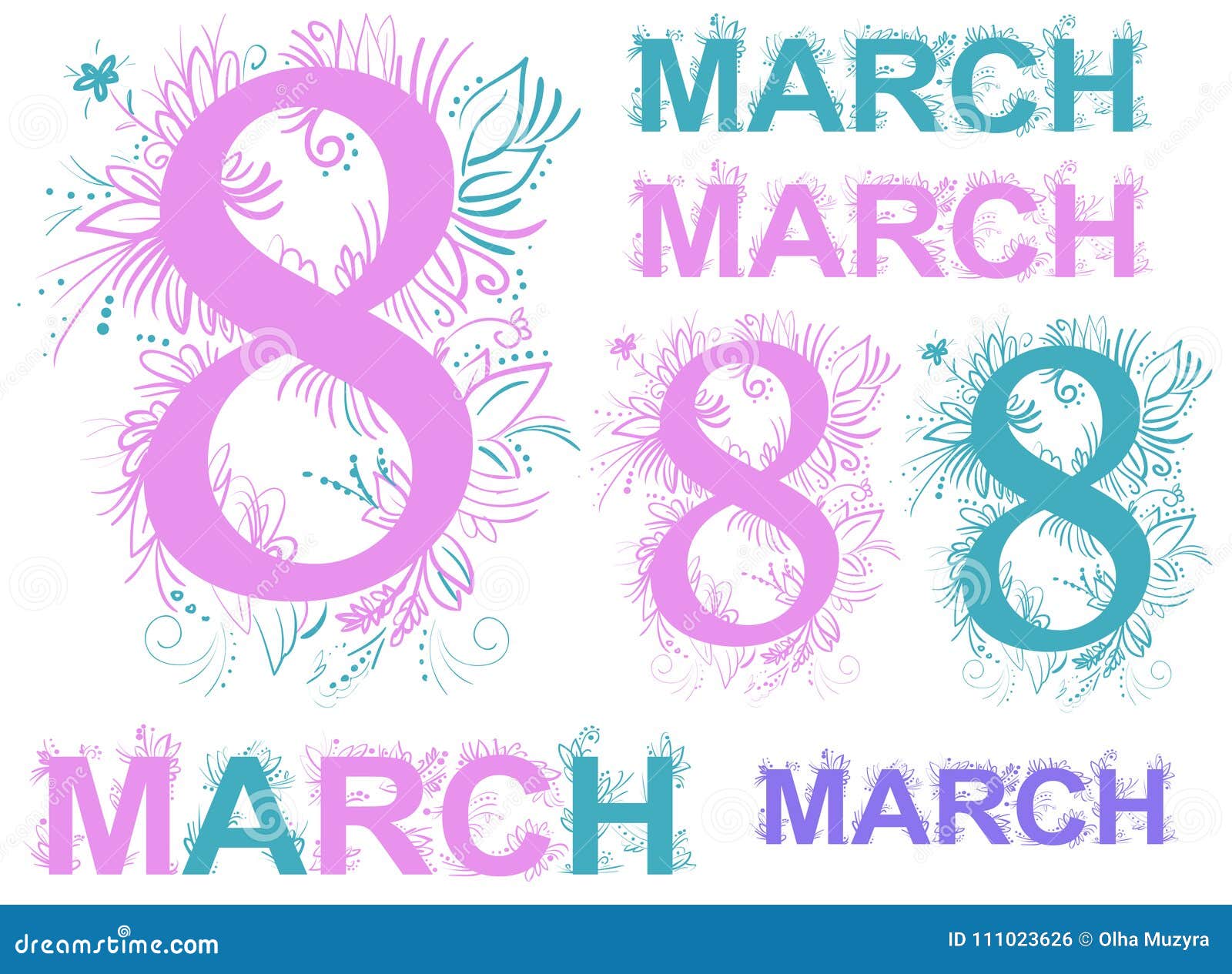 Set of Decor Elements - Greeting Card Eight March Stock Vector ...