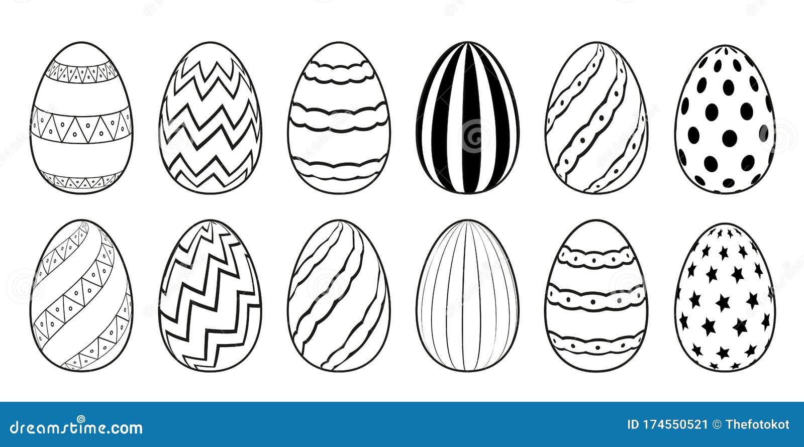 A Set of Decorated Easter Eggs for Use in Easter Designs. Outline ...
