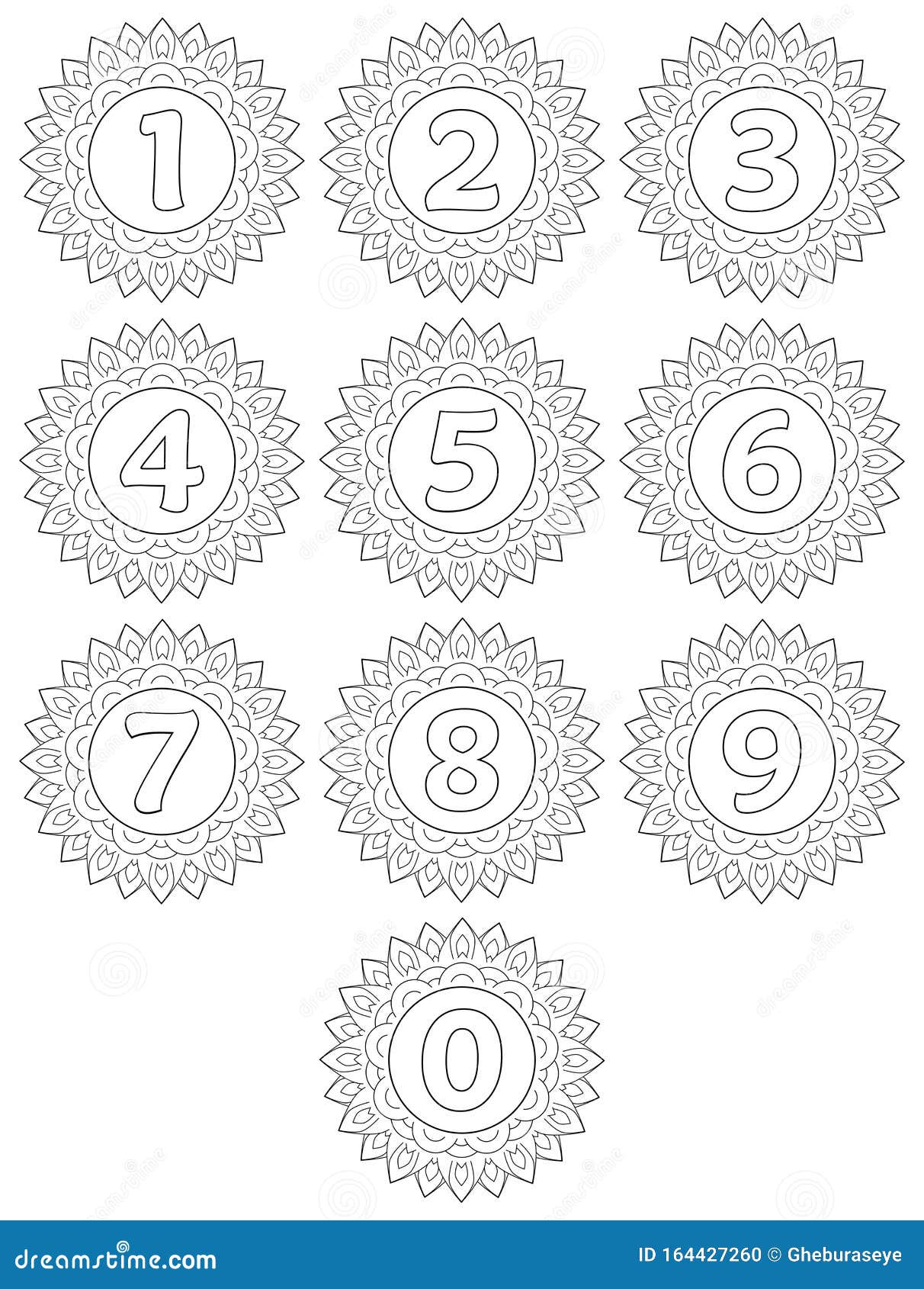 Set of Mandalas with Numbers, Black and White, Isolated. Stock ...
