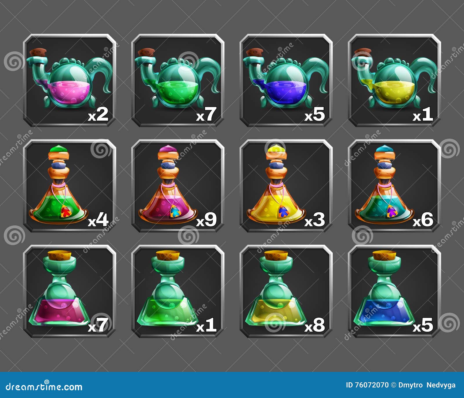 Set of Decoration Icons for Games. Bottles of Potion Stock Vector ...