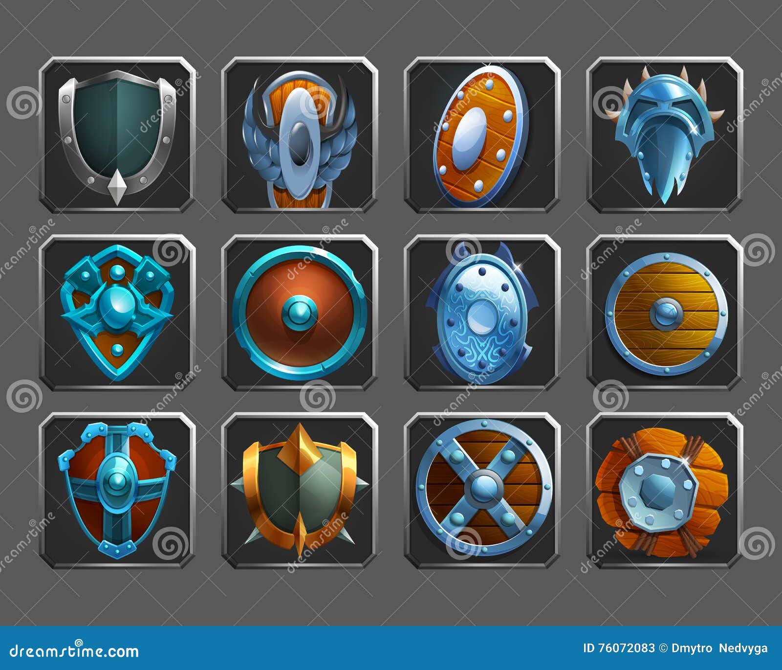 Set of Decoration Icons for Games. Collection of Medieval Shields Stock ...