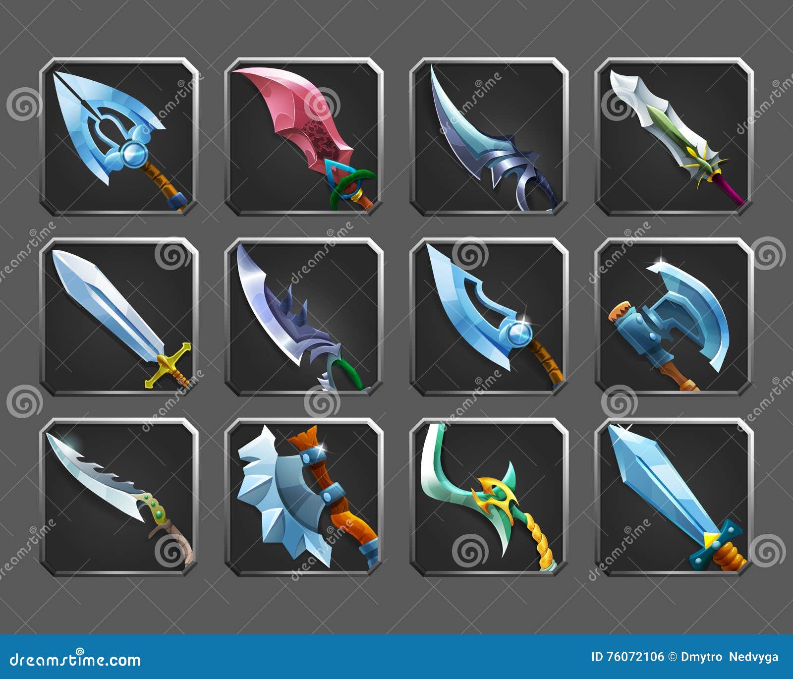 Set of Decoration Icons for Games. Collection of Medieval Weapons Stock ...