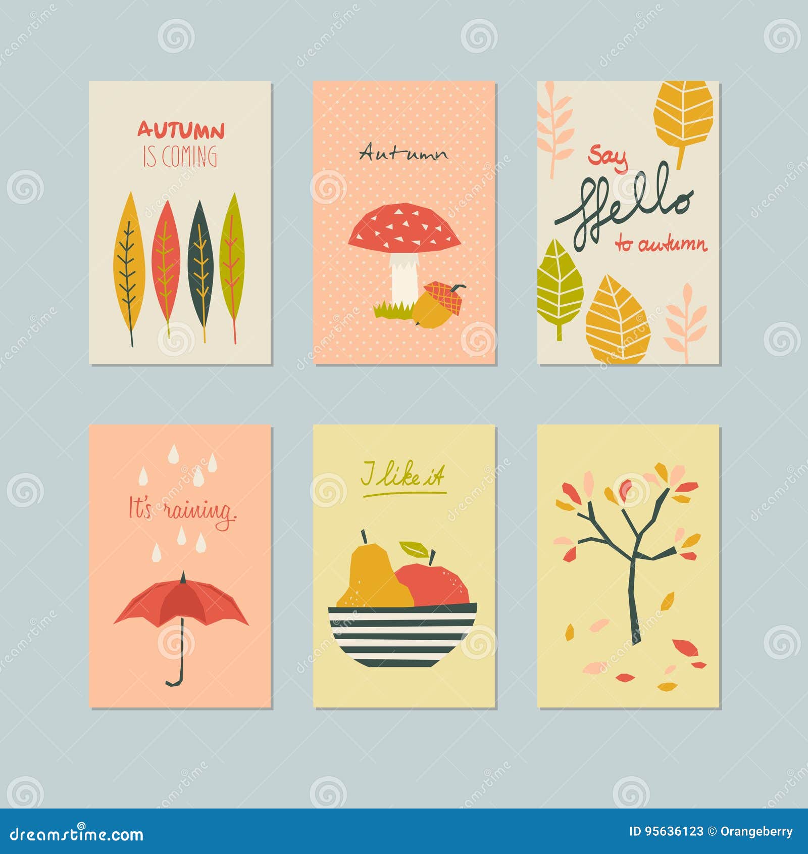 Set of Decorative Autumn Cards Stock Vector - Illustration of nature ...