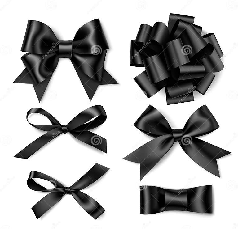 Set of Decorative Black Bow Isolated on White with Shadow. Realistic ...