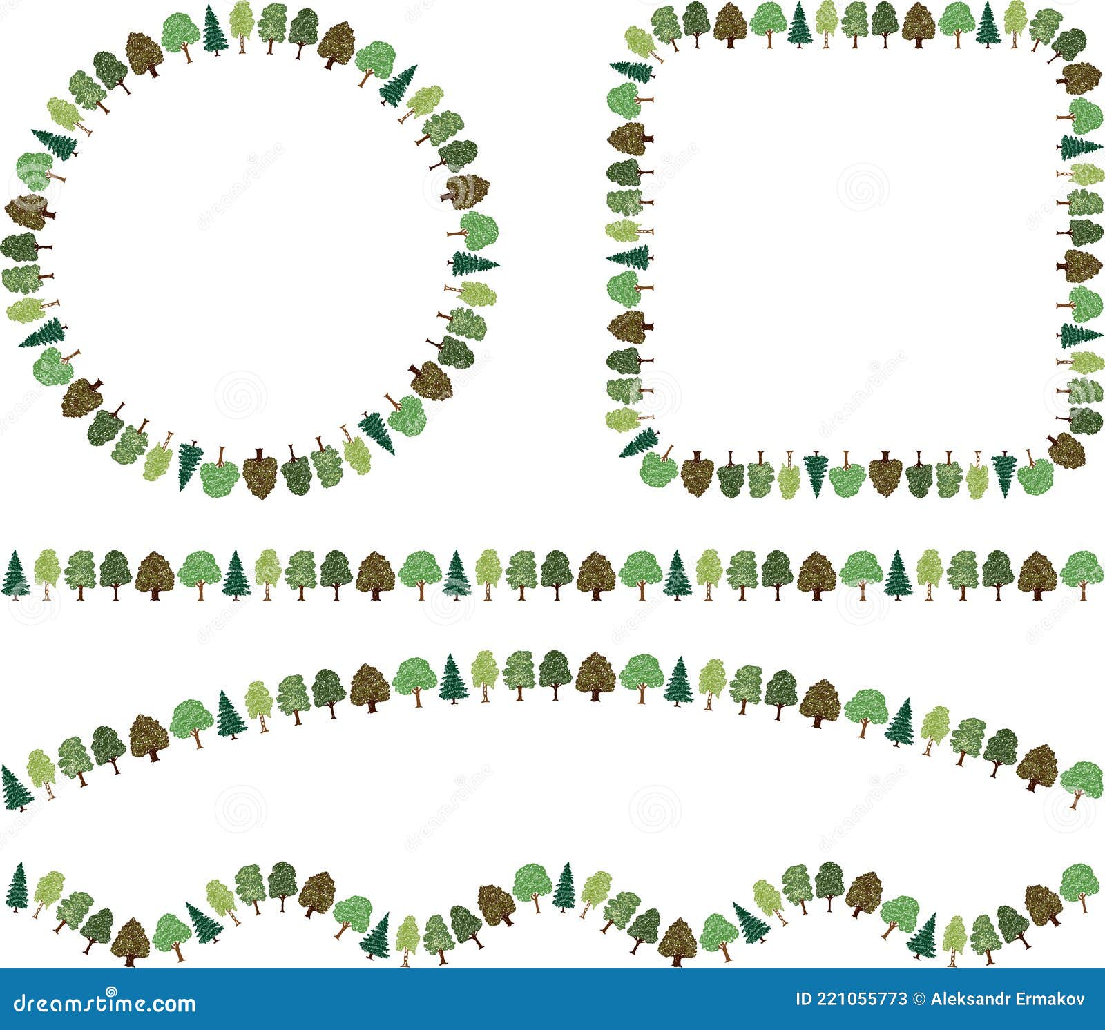 Set of Decorative Borders from Various Drawn Trees Stock Vector ...