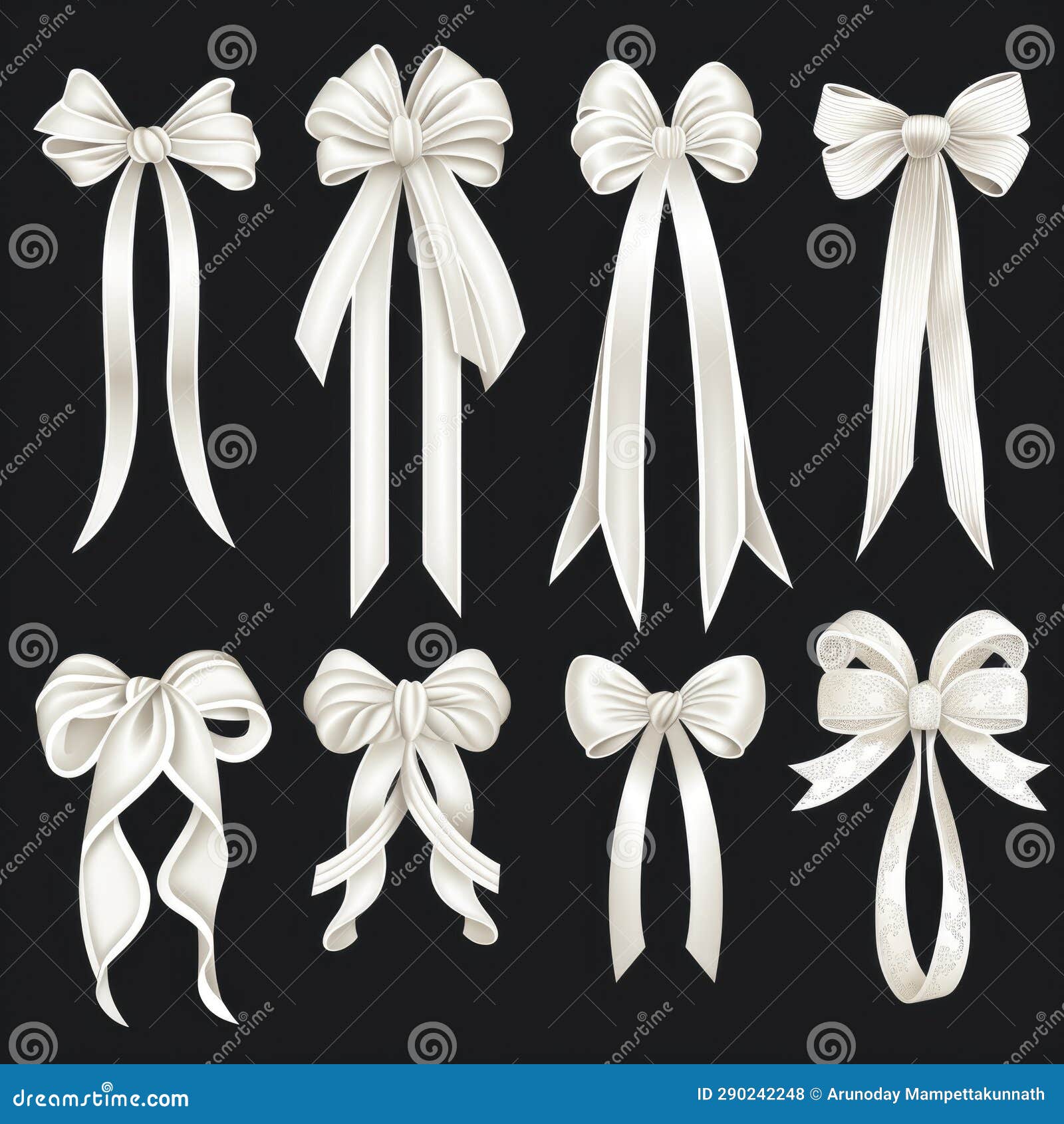 Set of Decorative Bow Isolated on Black Background Stock Illustration ...