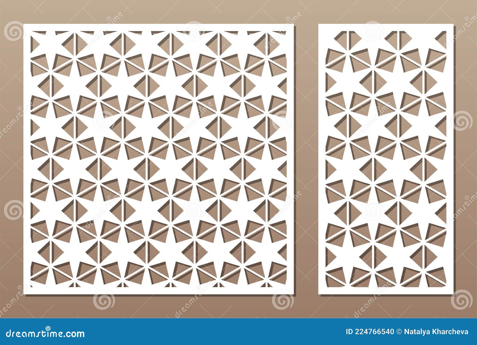 Set Decorative Card for Cutting. Linear Geometric Star Pattern. Laser ...