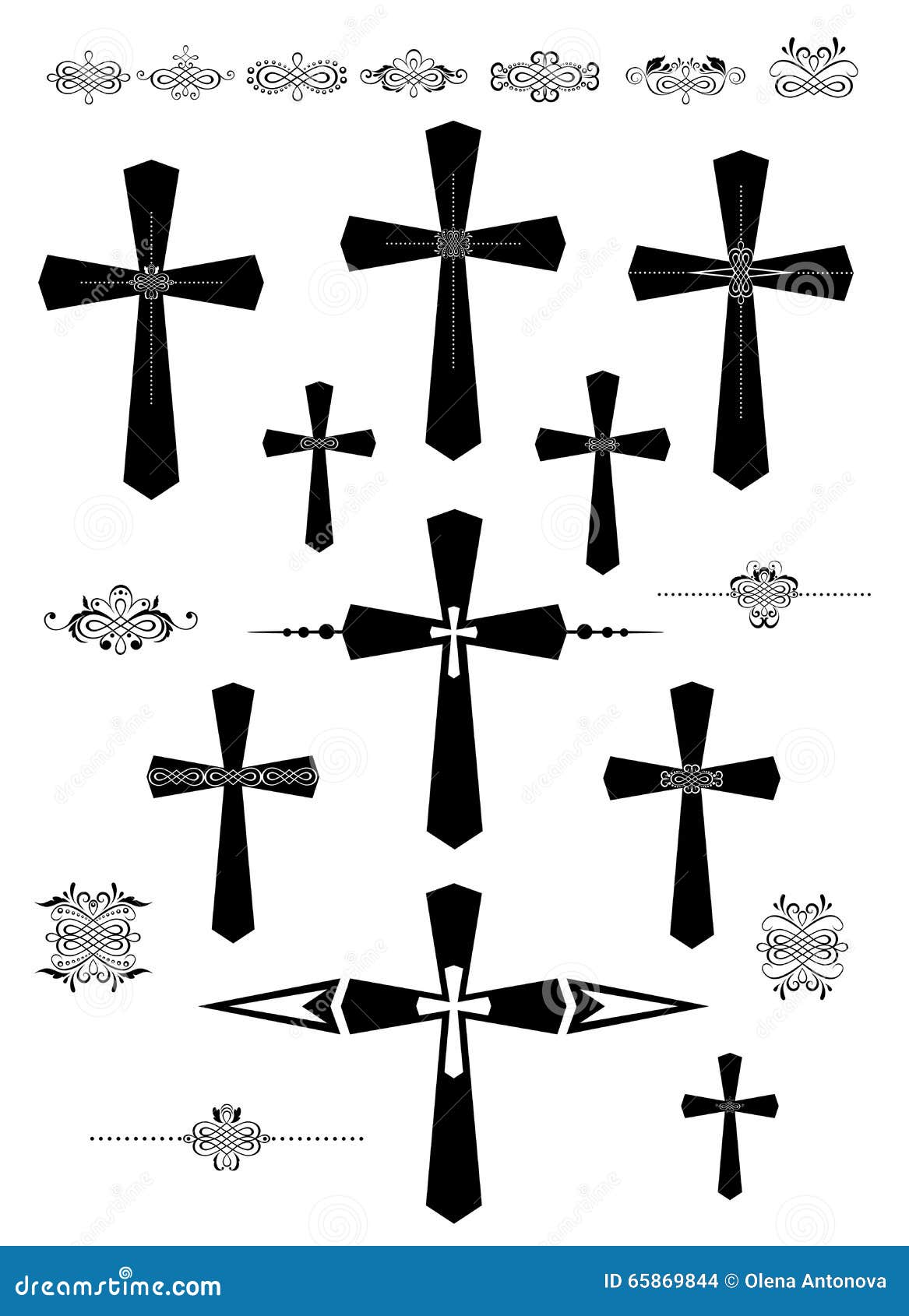 Set Decorative Catholic Cross Design Elements Stock Illustrations – 74 ...