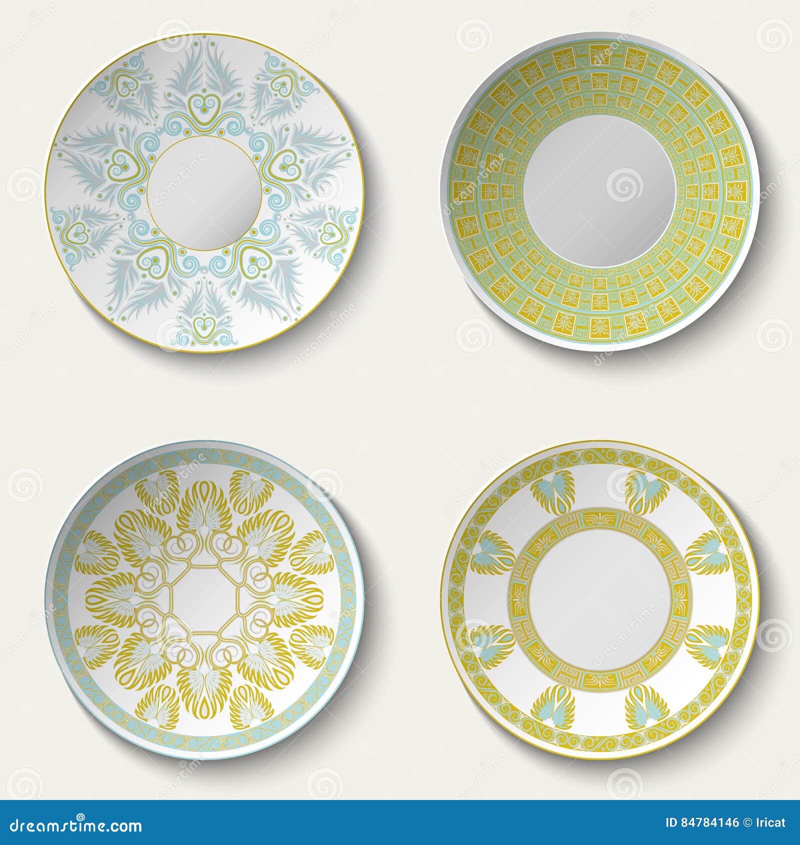 Set of Decorative Ceramic Plates with Ethnic Pattern. Stock Vector ...