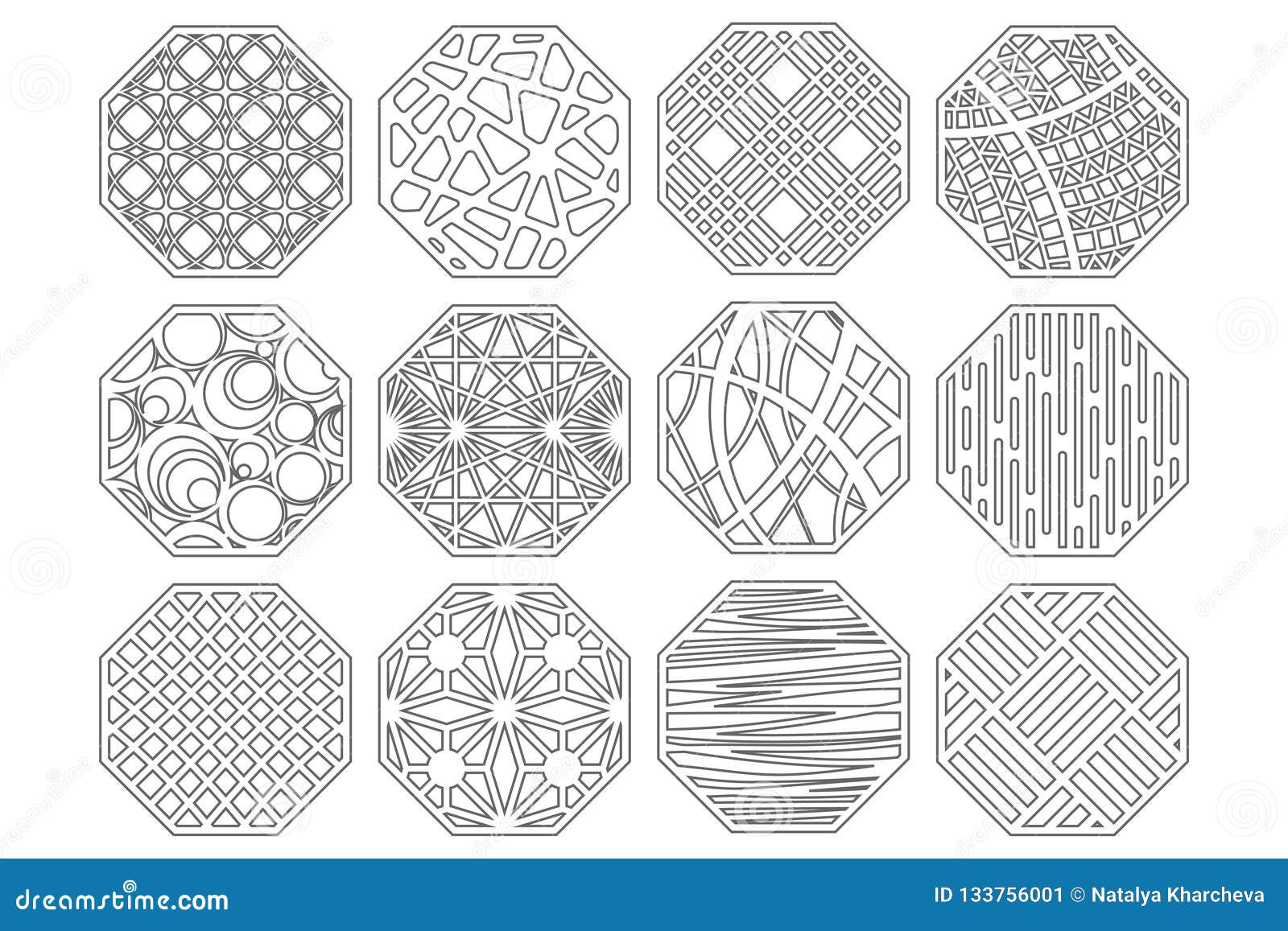 Set Decorative Circle Card for Cutting. Round Abstract Geometric Linear ...