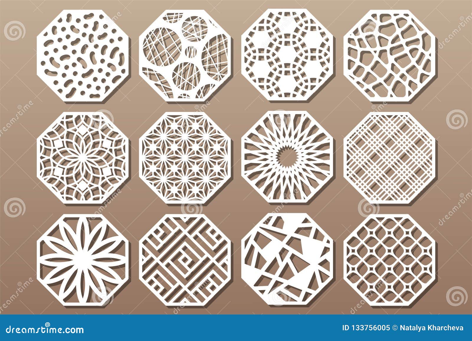 Set Decorative Circle Card for Cutting. Round Abstract Geometric Linear ...