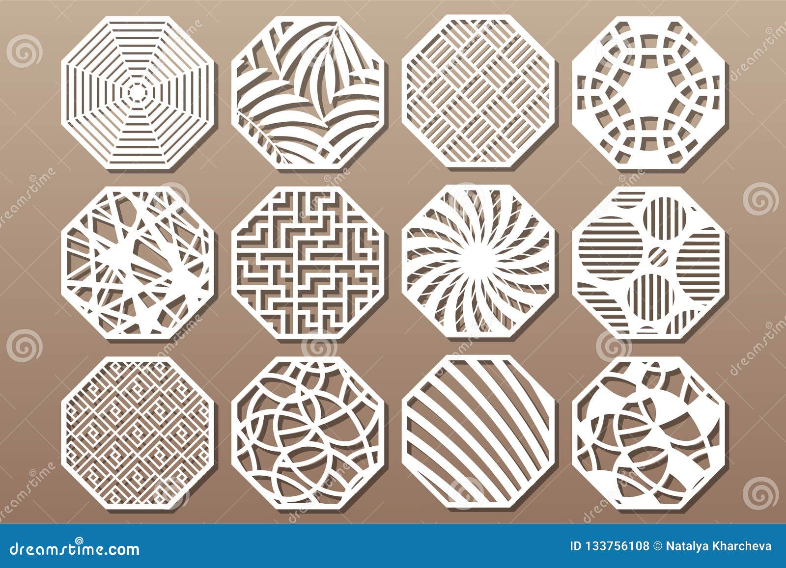 Set Decorative Circle Card for Cutting. Round Abstract Geometric Linear ...