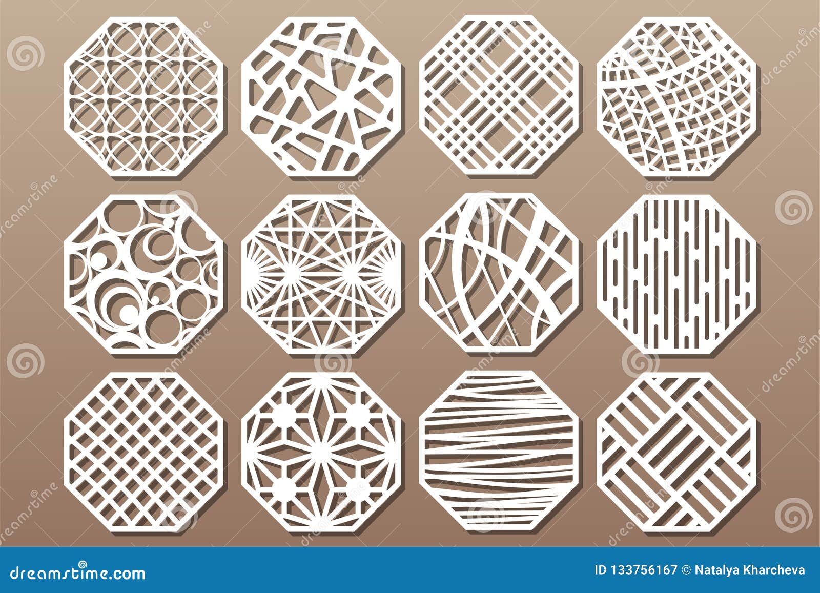 Set Decorative Circle Card for Cutting. Round Abstract Geometric Linear ...