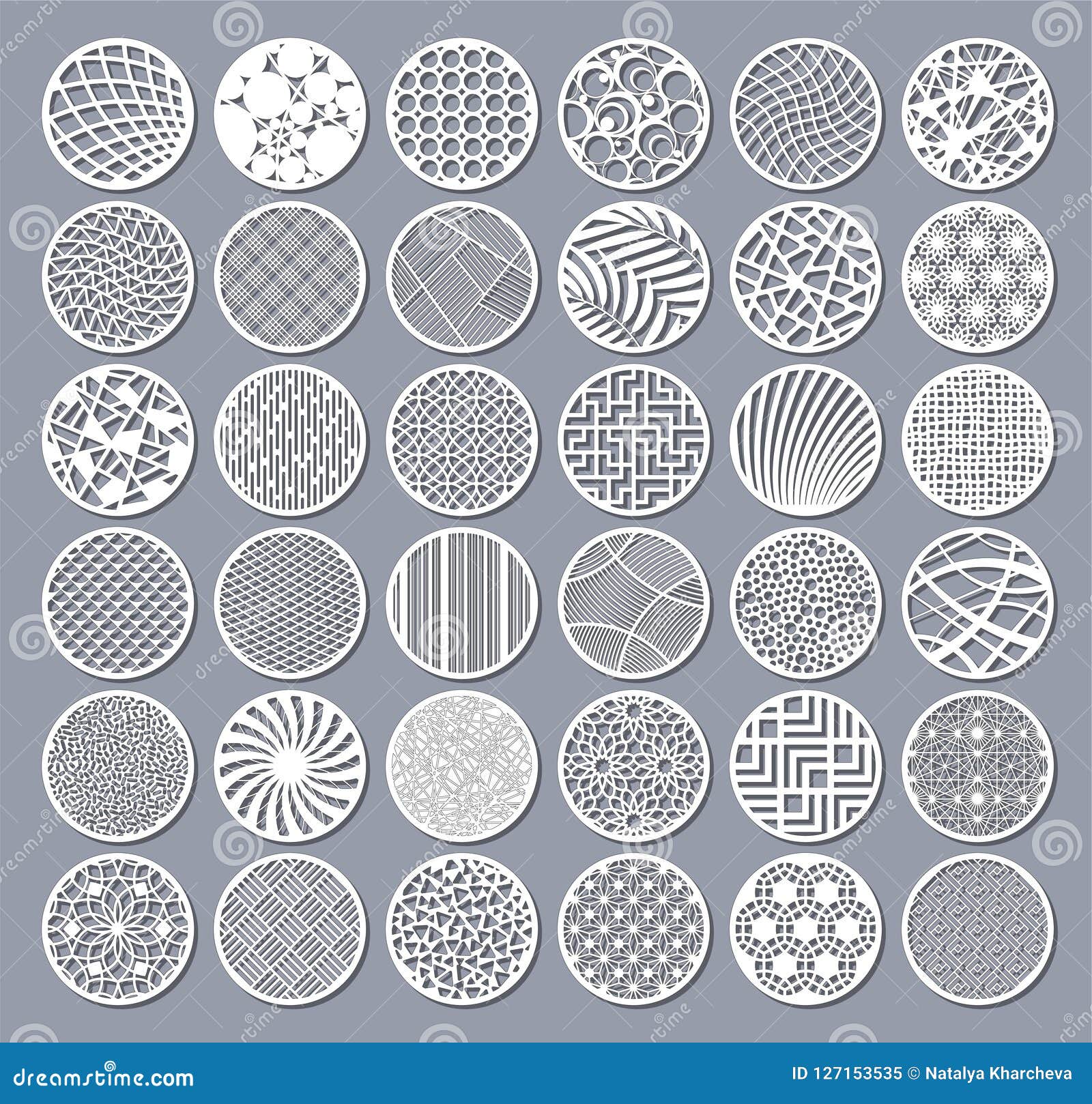 Set Decorative Circle Card for Cutting. Round Abstract Geometric Linear ...