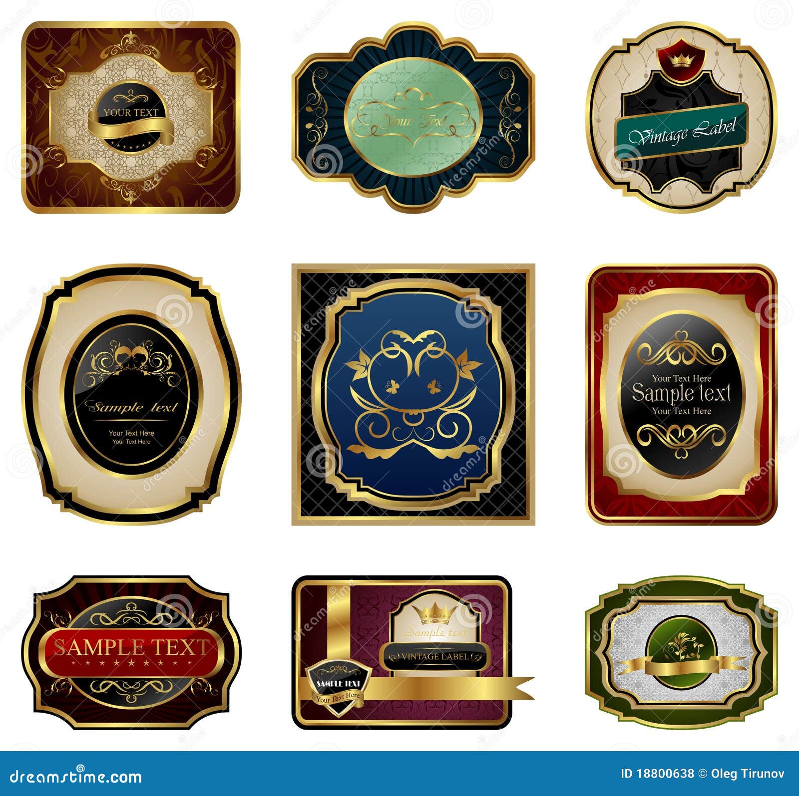 Set of Decorative Color Gold Frames Labels Stock Vector - Illustration ...