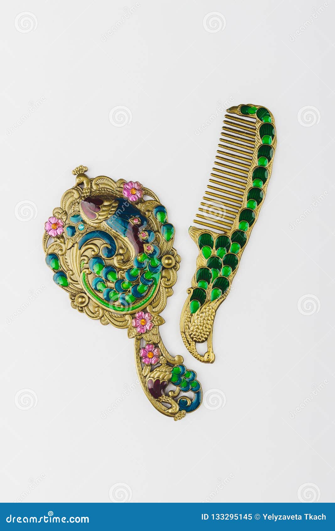 Set of Decorative Comb and Mirror, Light Background Stock Image - Image ...