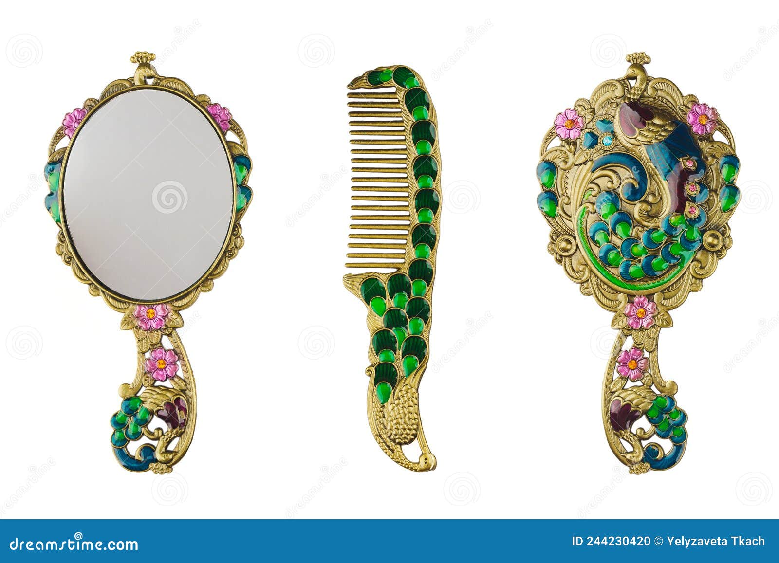Set of Decorative Comb and Mirror, Light Background Stock Photo - Image ...