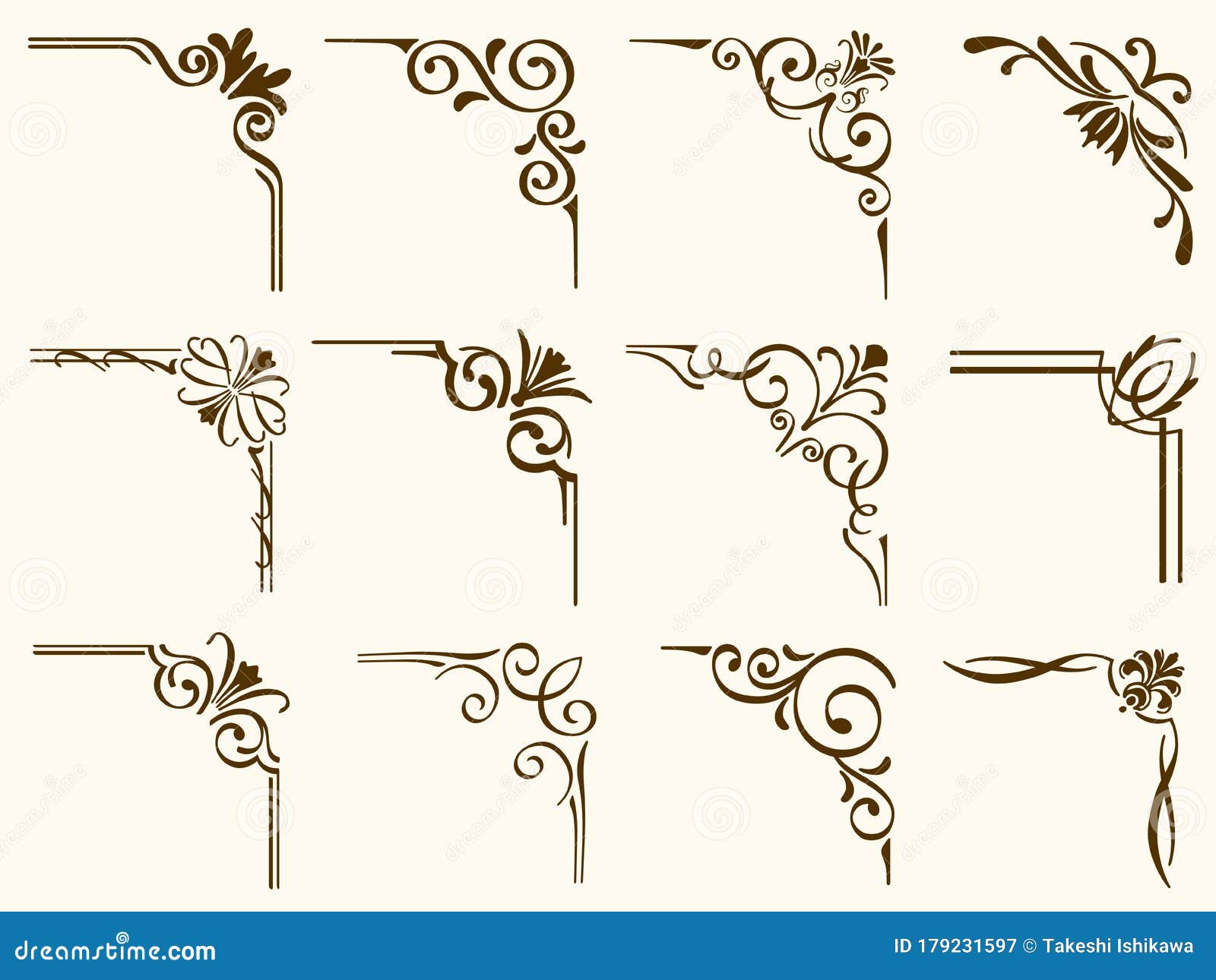 Set of Decorative Corner Frames Isolated on a Plain Background. Stock ...