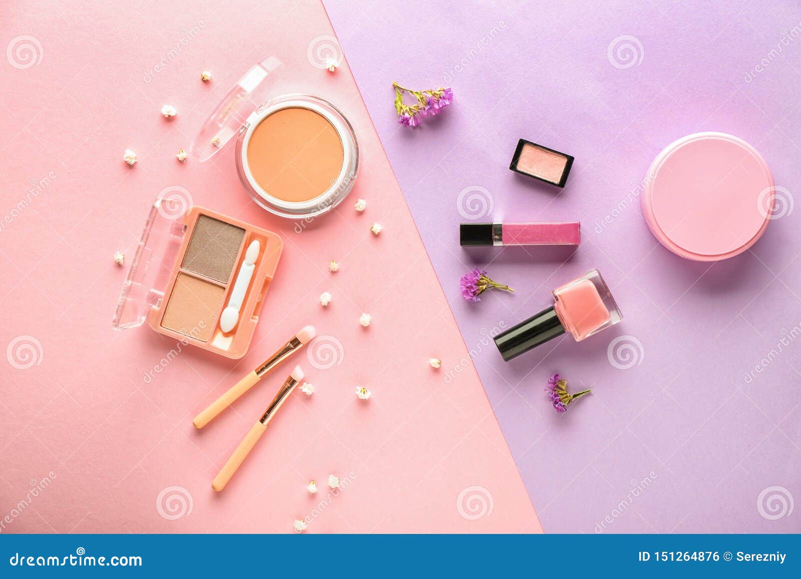 Set of Decorative Cosmetics on Color Background Stock Photo - Image of ...
