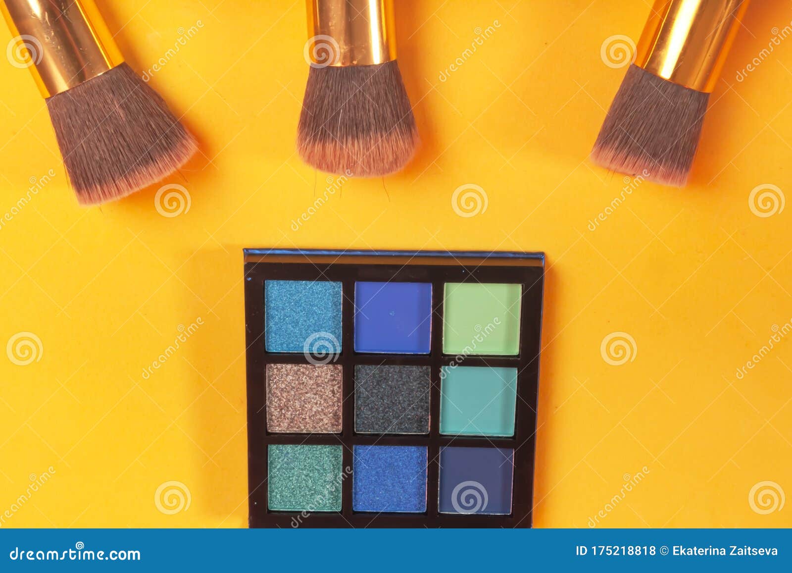Set of Decorative Cosmetics on Yellow Background. Make Up Concept Stock ...