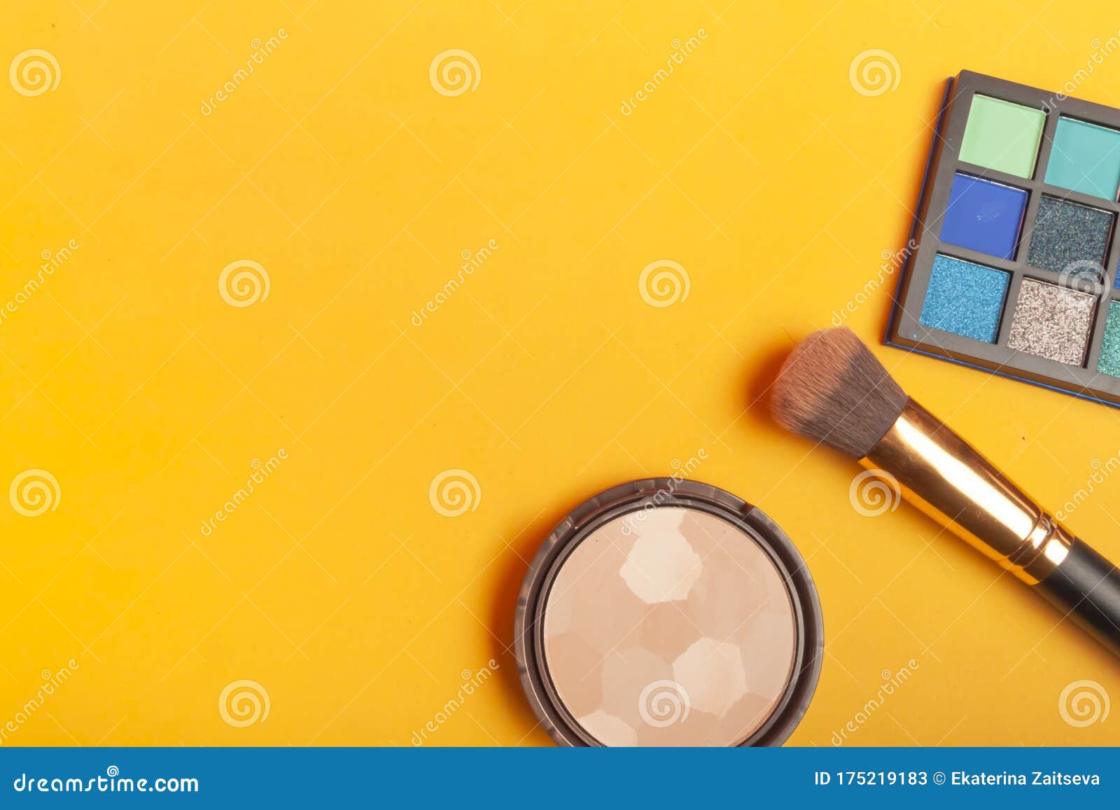 Set of Decorative Cosmetics on Yellow Background. Make Up Concept Stock ...