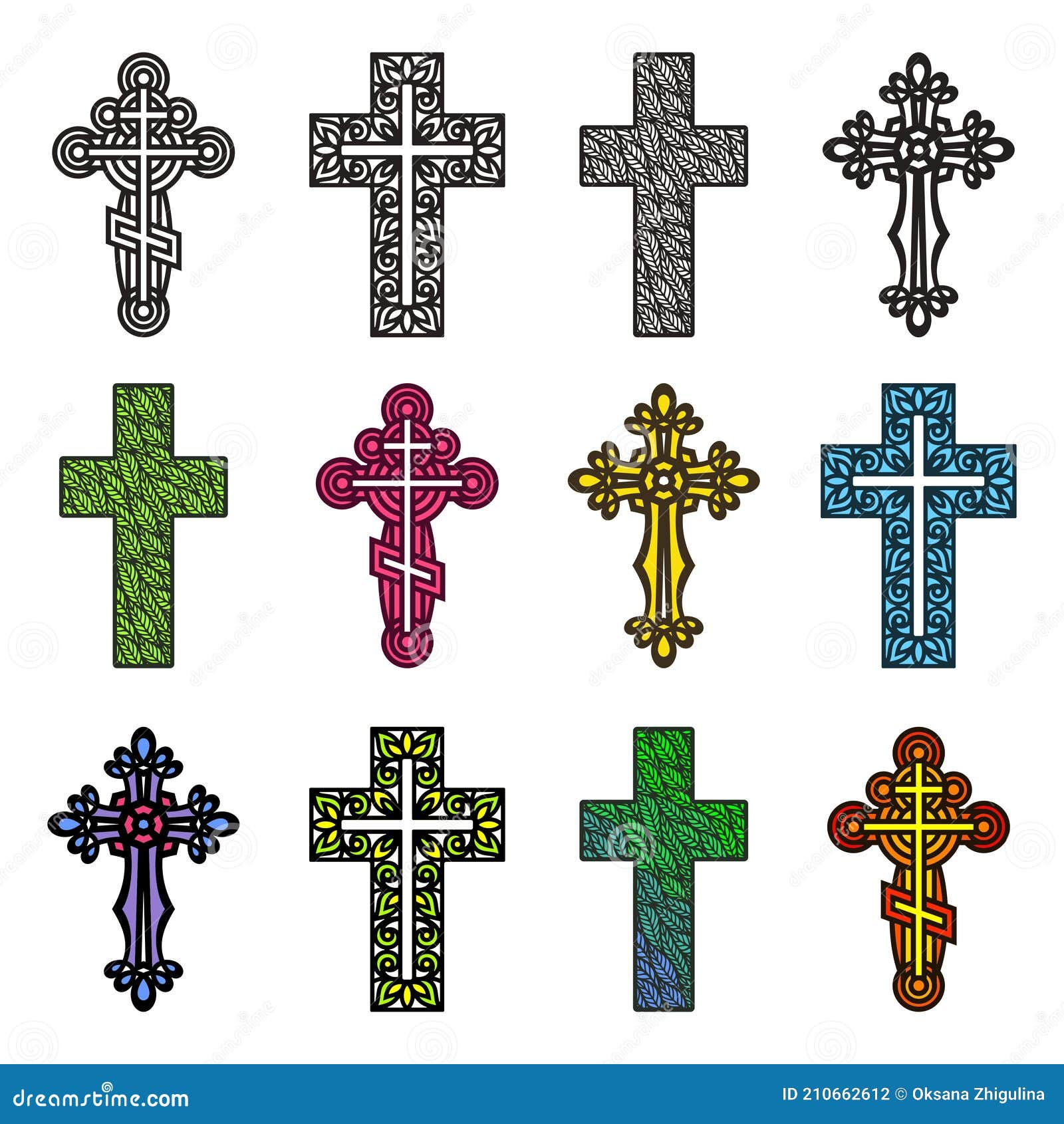 Set of decorative crosses. stock illustration. Illustration of crucifix ...