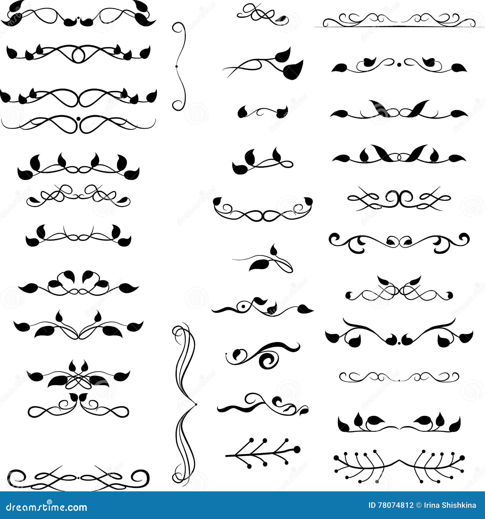 Set Decorative Design Elements, Calligraphic Flourishes Page Decor ...