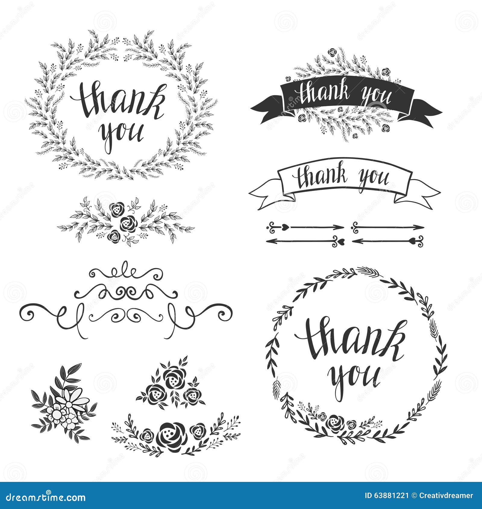 Set of Decorative Design Elements, Embellishments, Frames, Borders ...