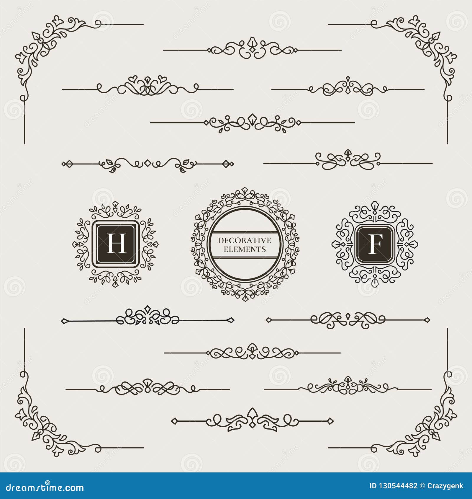 Set of Decorative Divider, Monogram, & Frame Element Stock Vector ...