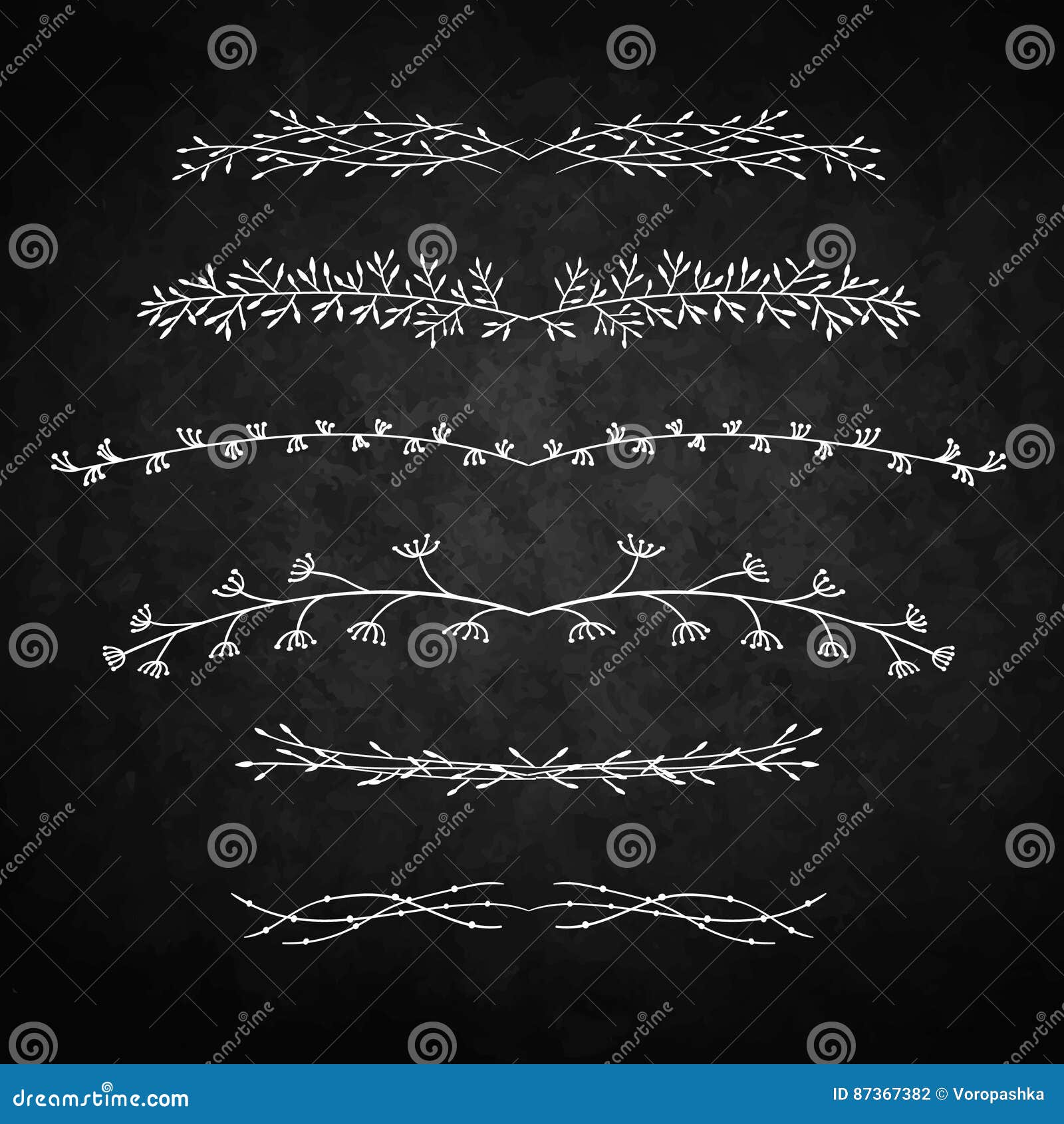 Set of Decorative Doodle Branches Stock Vector - Illustration of ...