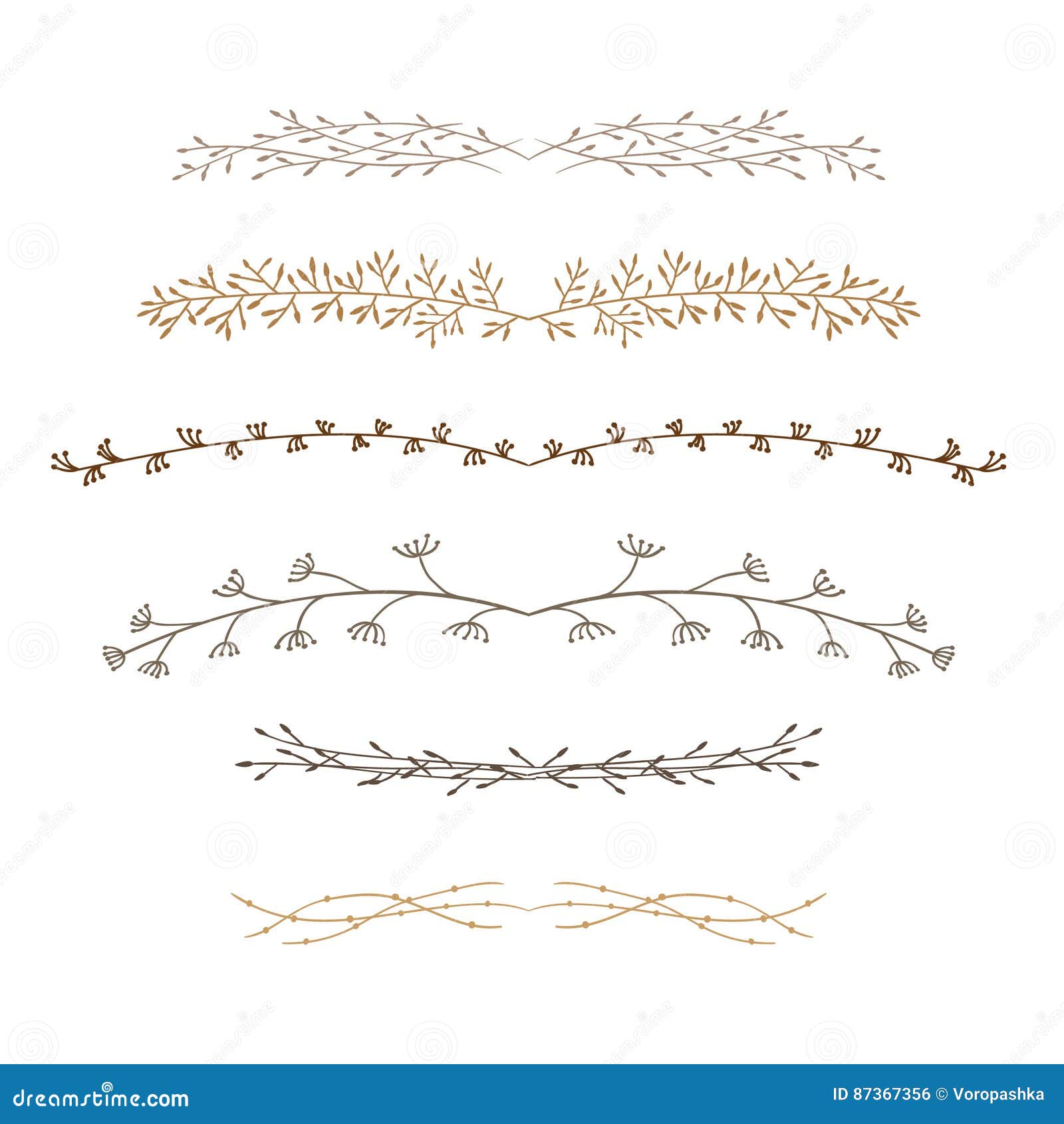 Set of Decorative Doodle Branches Stock Vector - Illustration of banner ...