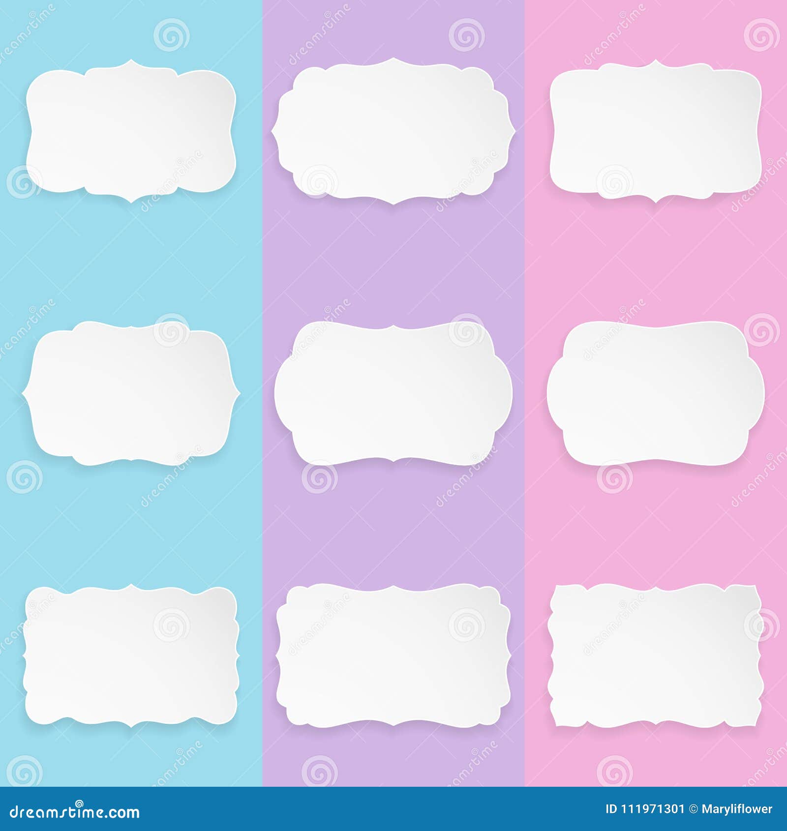 Set of 9 Decorative Elegant Paper Shape Labels with Shadow. Modern ...