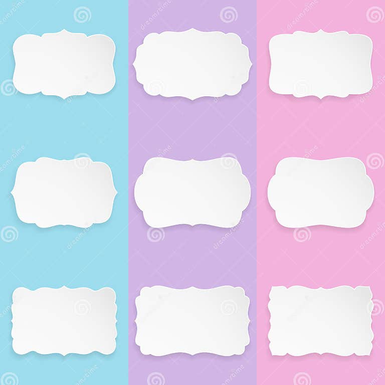 Set of 9 Decorative Elegant Paper Shape Labels with Shadow. Modern ...