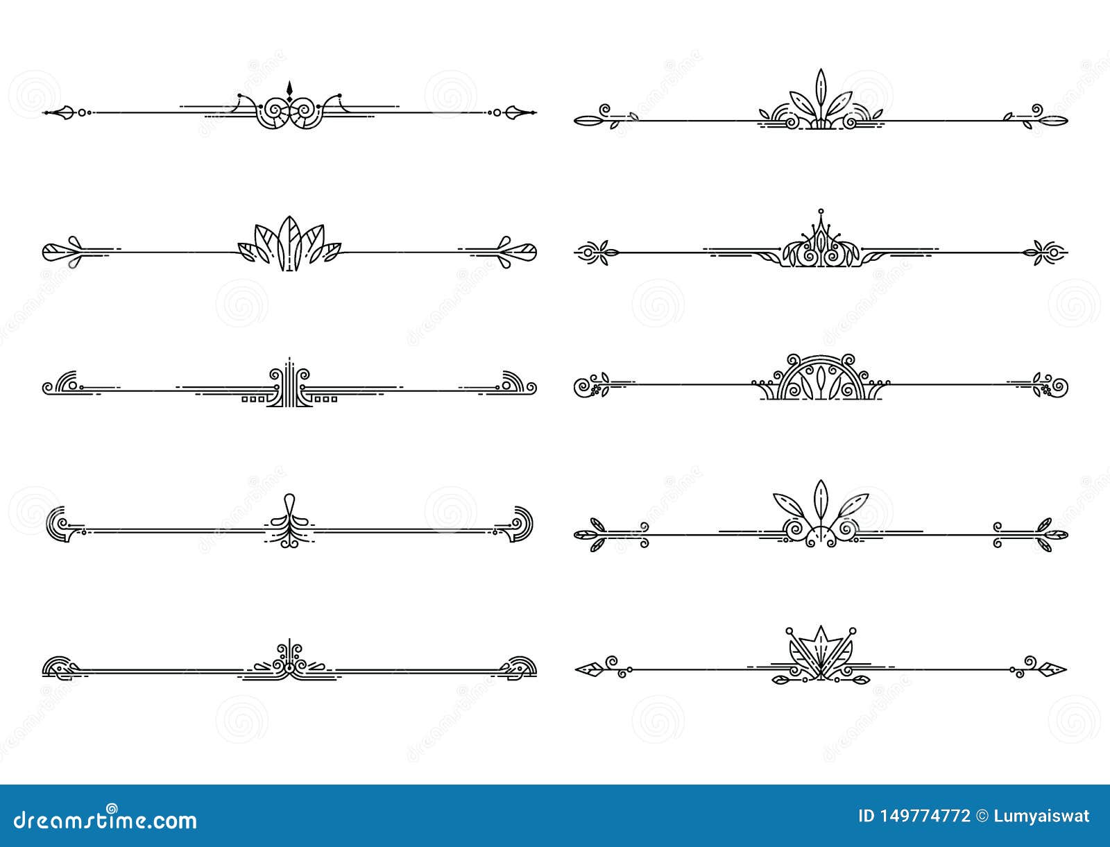 Set Of Decorative Elements, Border And Page Rules Frame Vector ...