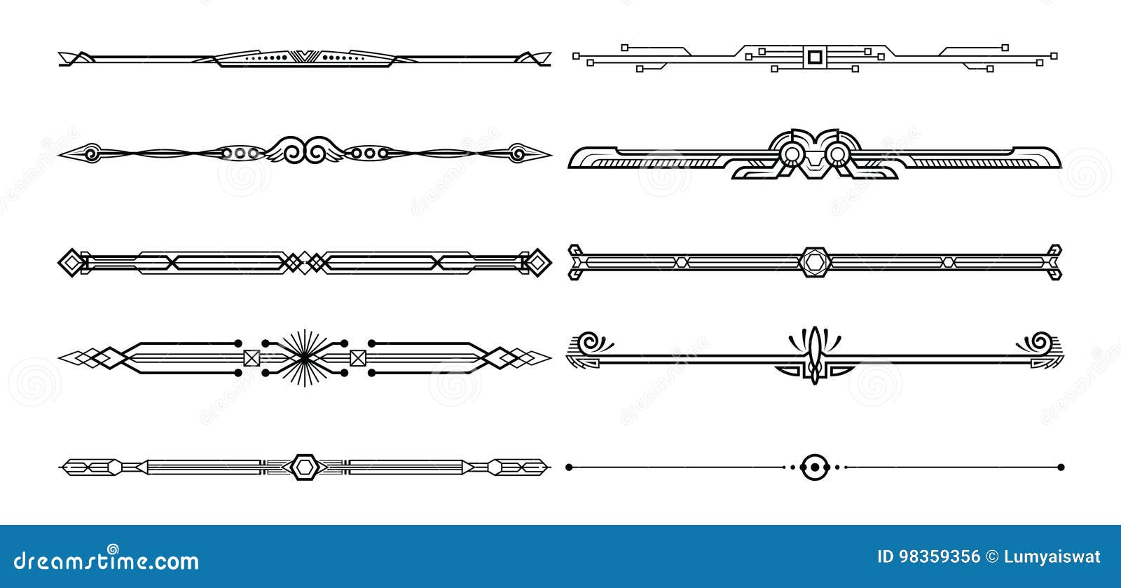 Set Of Decorative Elements, Border And Page Rules Frame Vector ...
