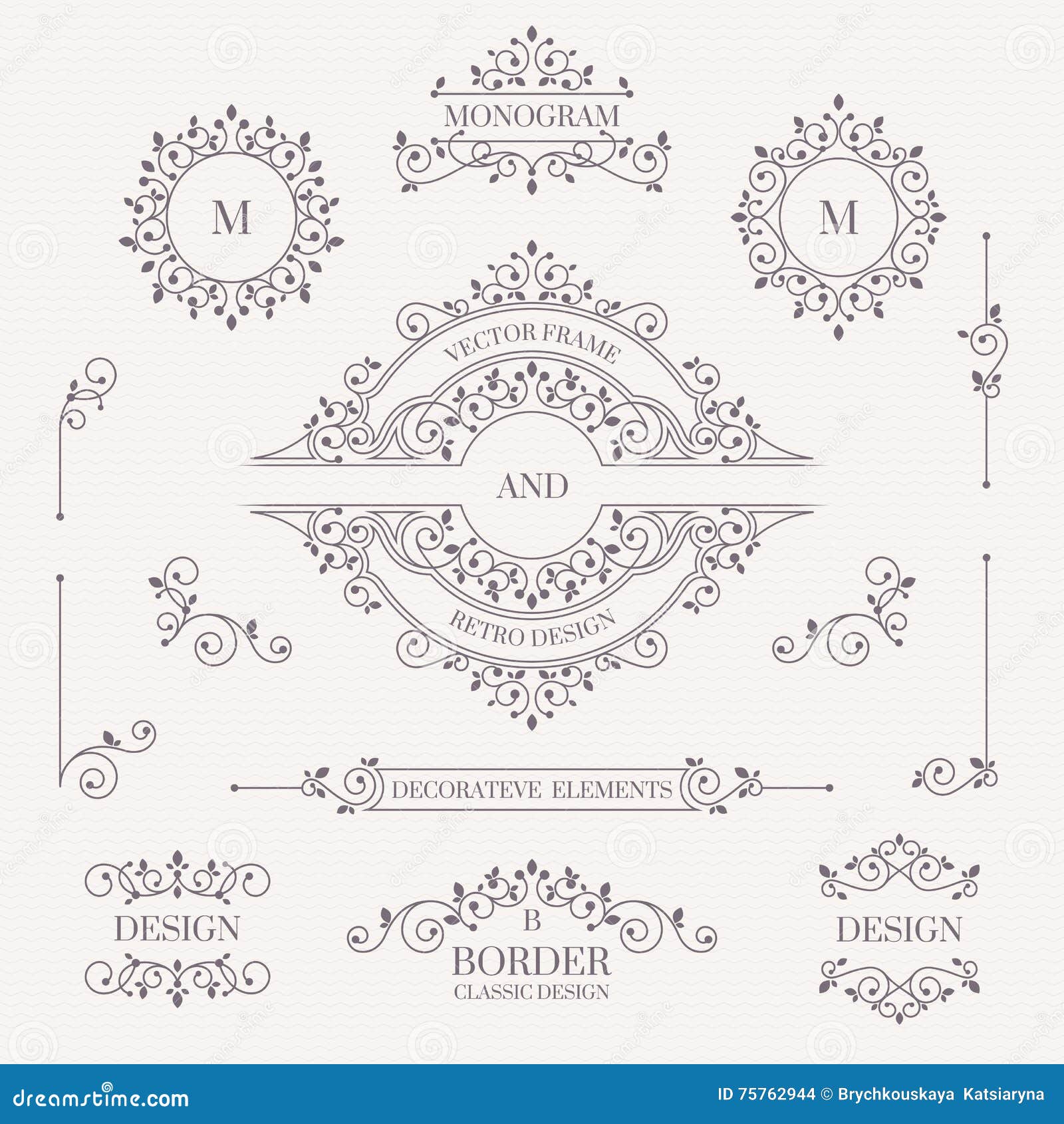 Set of Decorative Elements. Decorative Monograms, Borders, Frame Stock ...