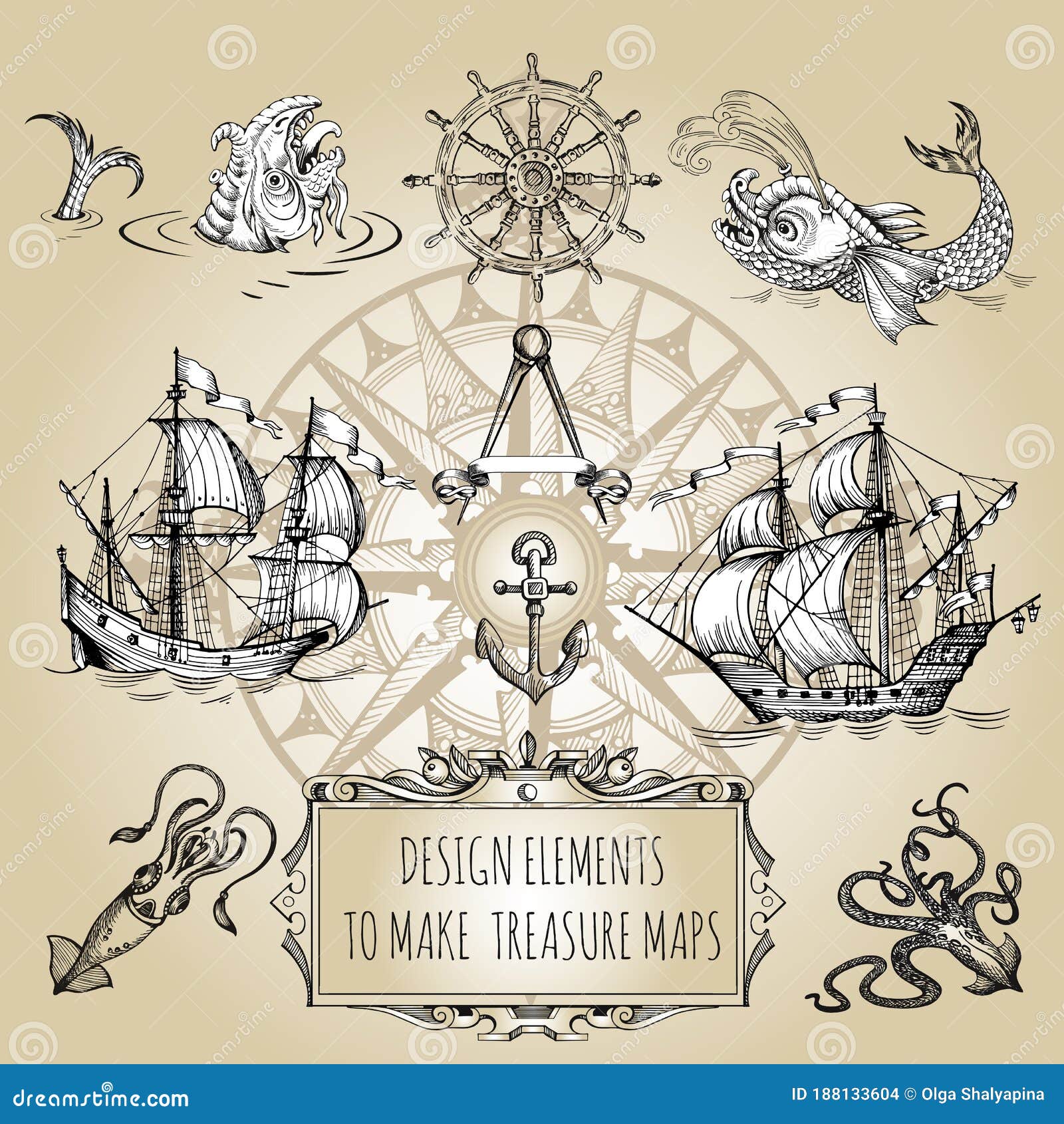 Set of Decorative Elements for the Design of an Old Geographical Map ...