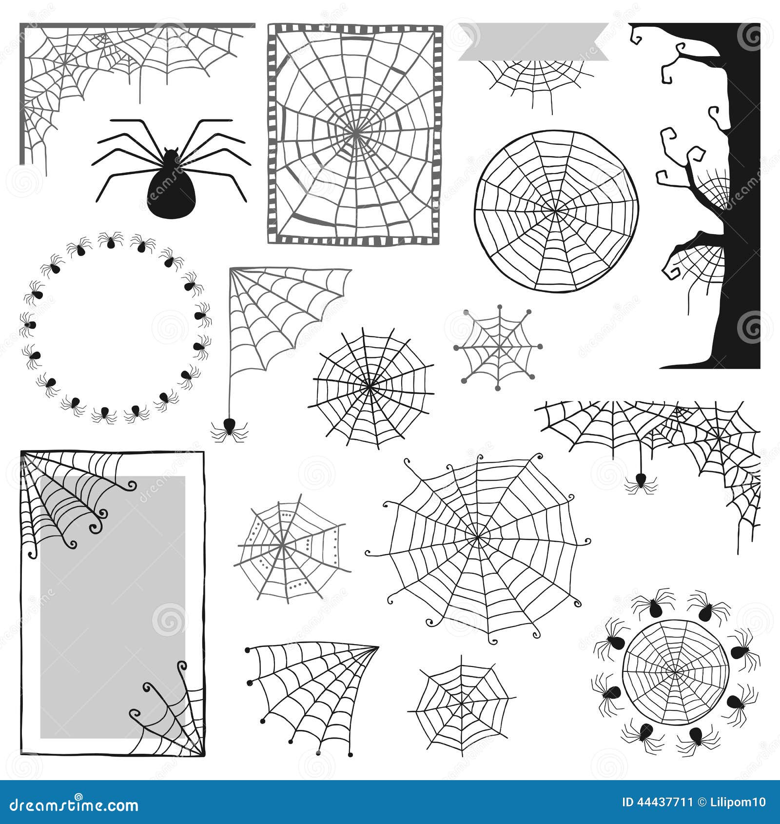 Set of Decorative Elements for Halloween, Spiders, Spider Webs, Stock ...